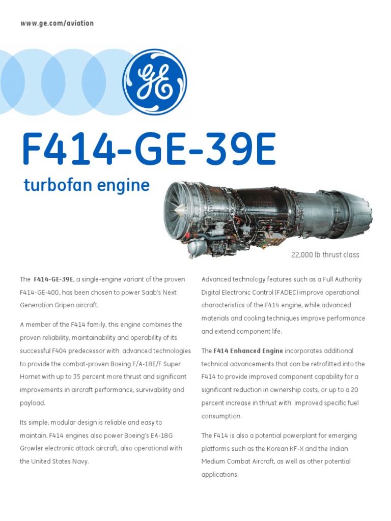 F414-GE-39E: Turbofan Engine | PDF | Vehicles | Internal Combustion Engine