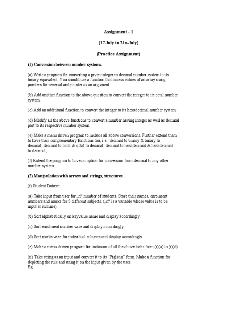 Assignment - 1 (17 July To 21 July) (Practice Assignment) : (1 ...