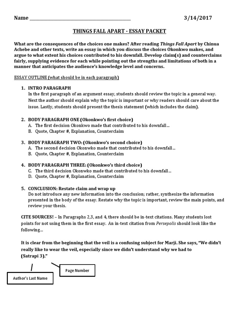 Essay Packet Things Fall Apart | PDF | Essays | Paragraph