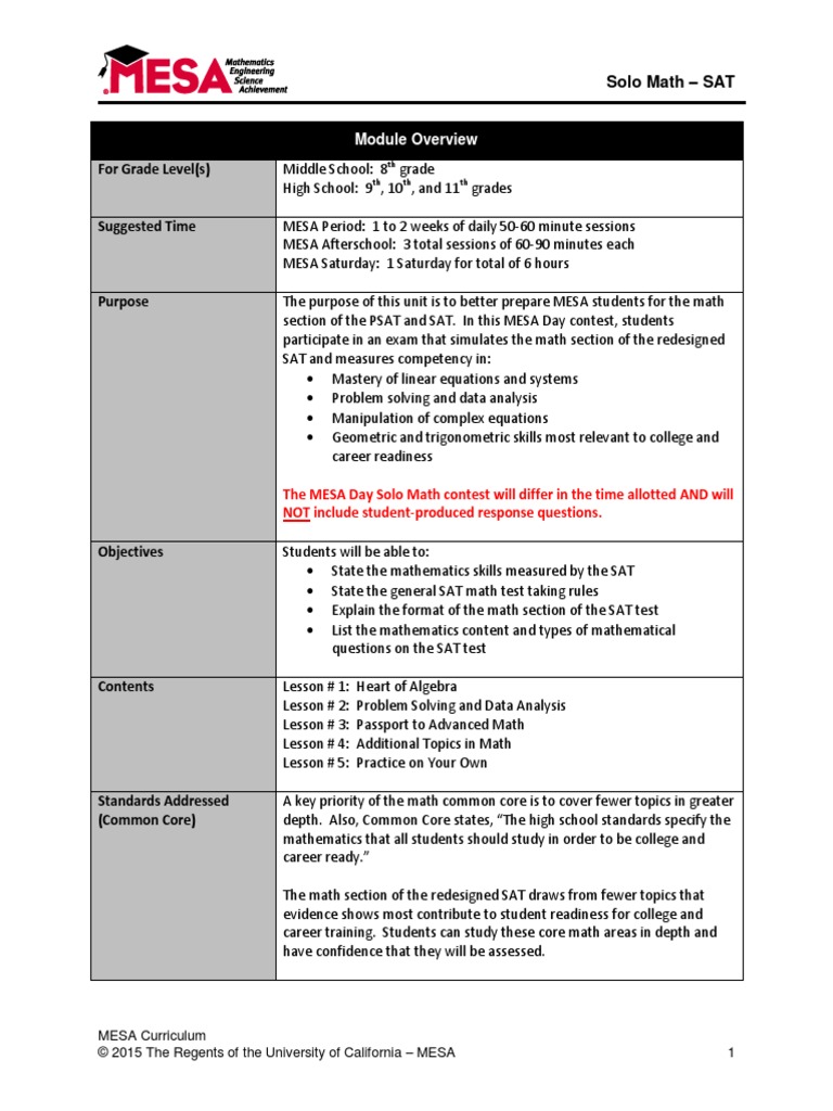 6.a.solo Math Curriculum SAT PDF | Download Free PDF | Equations | Sat