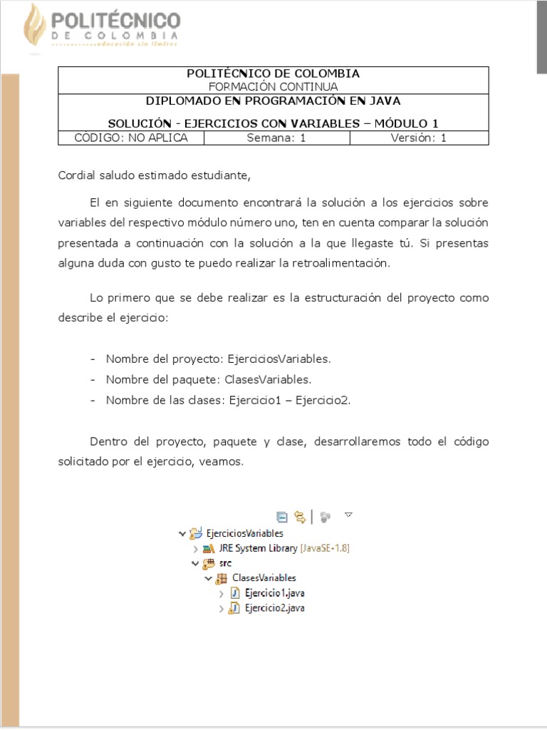 Módulo 1 - Solución - Ejercicios Variables PDF | PDF | Java (lenguaje de programación ...