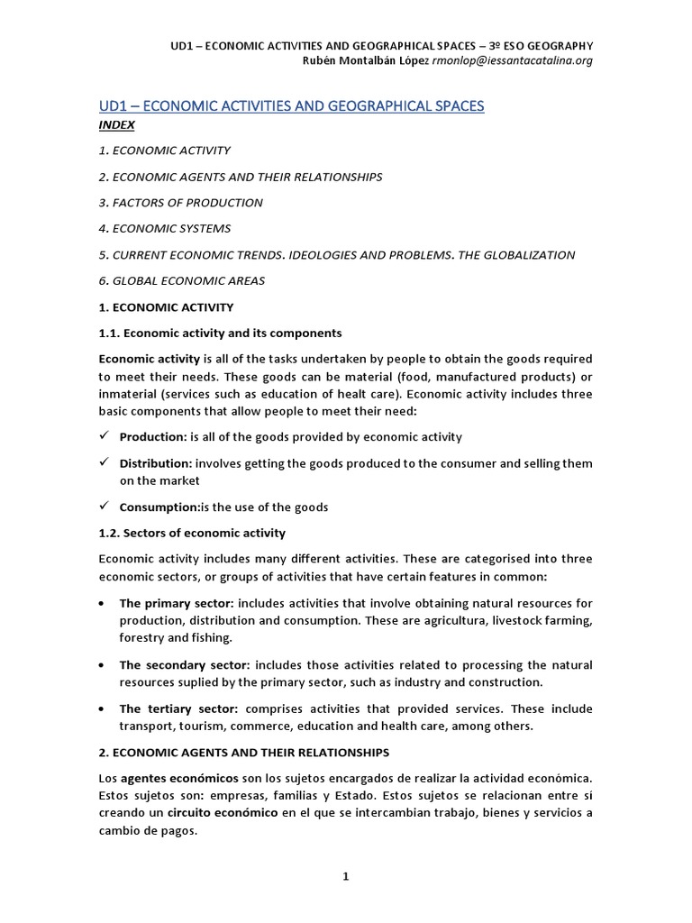 Ud1 - Economic Activities and Geographical Spaces PDF | PDF | Resource ...