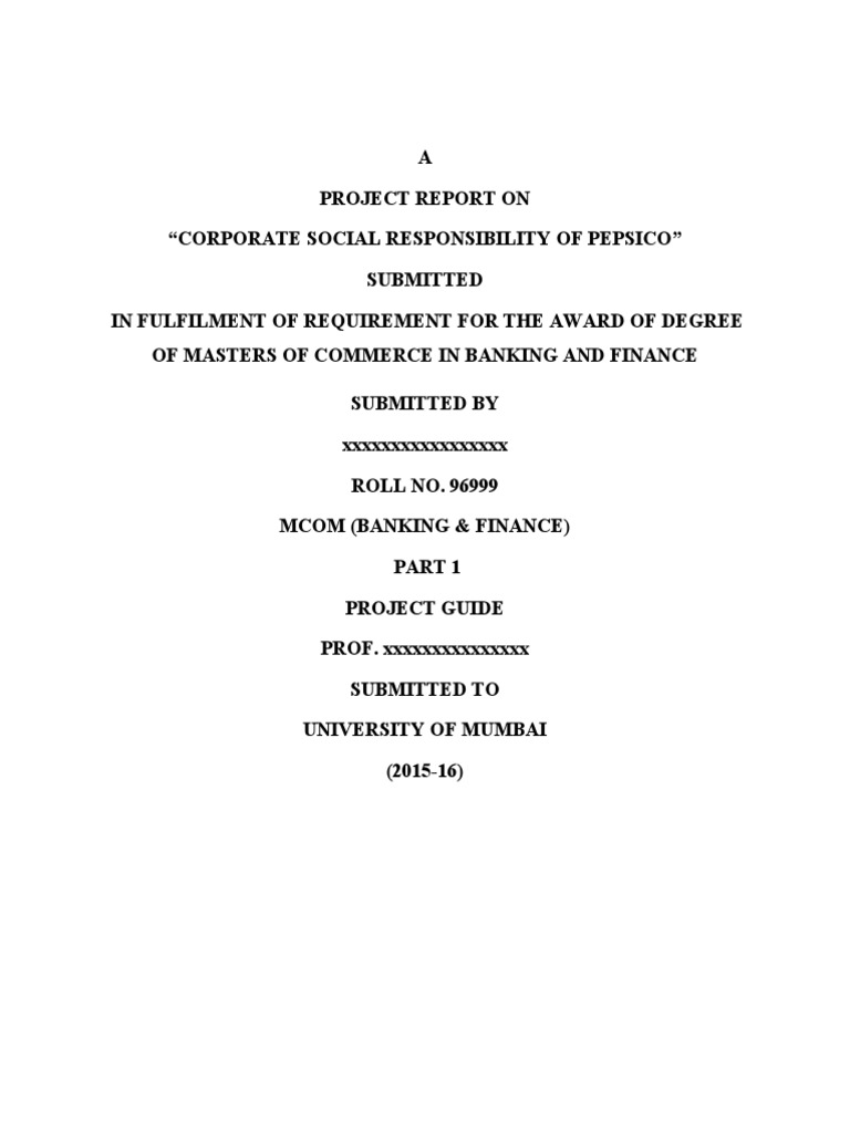 CSR of Pepsico | PDF | Pepsi Co | Corporate Social Responsibility