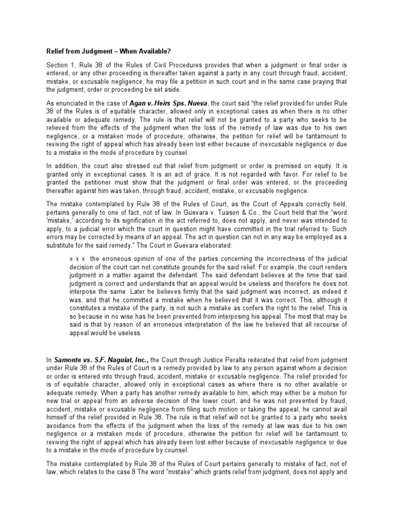 Relief From Judgement | PDF | Equity (Law) | Judgment (Law)