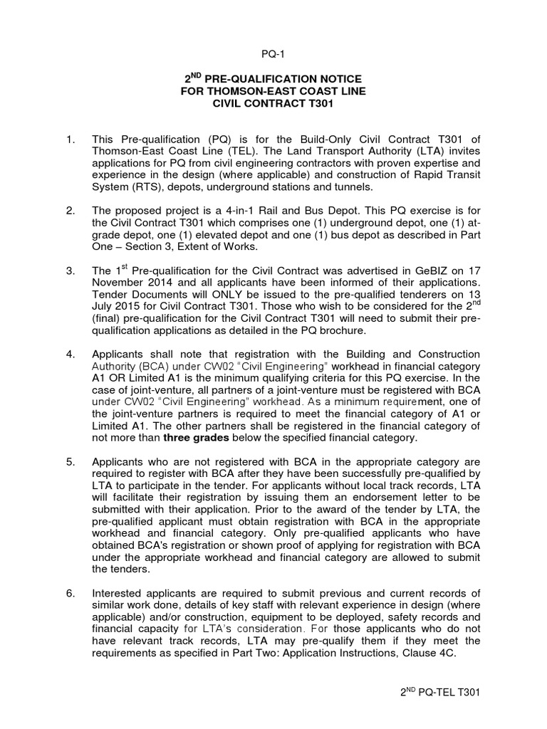 2 Pre-Qualification Notice For Thomson-East Coast Line Civil Contract ...