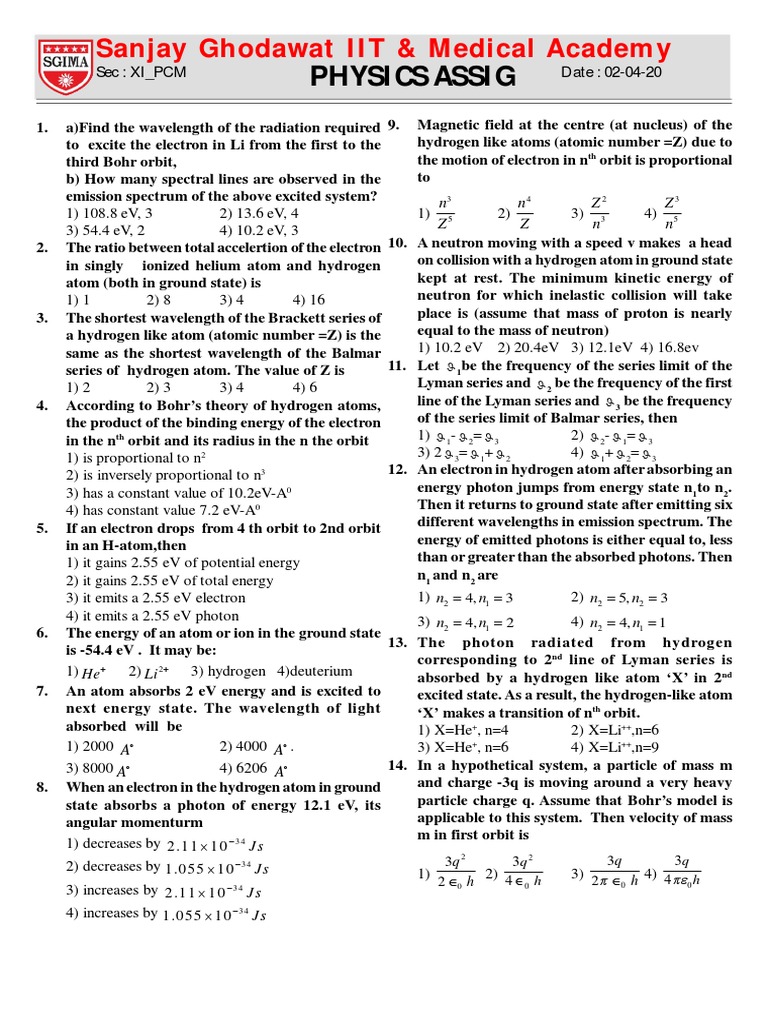 Phy Assi PDF | PDF | Atoms | Electron