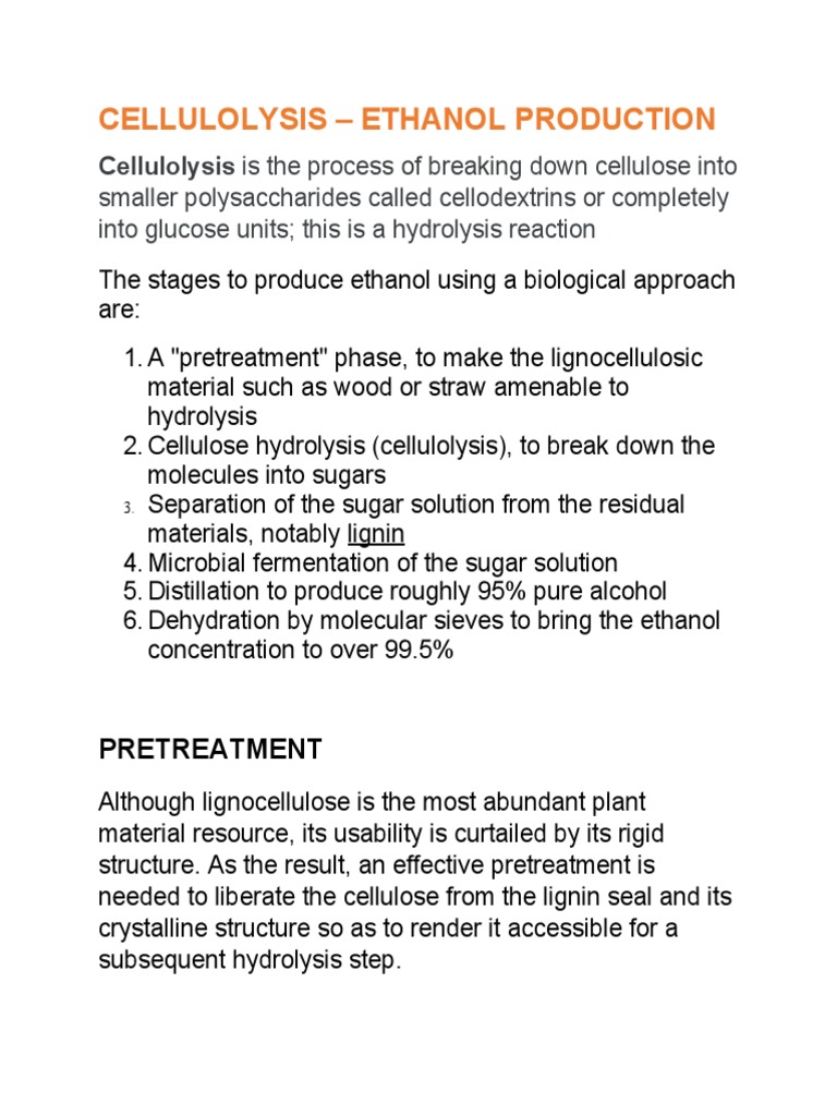 Cellulolysis - Ethanol Production: Cellulolysis Is The Process of ...