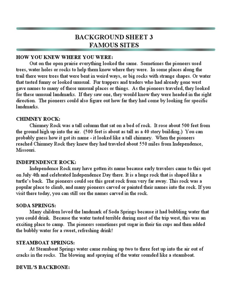 Pioneers Background Sheet 3 | PDF | Nature