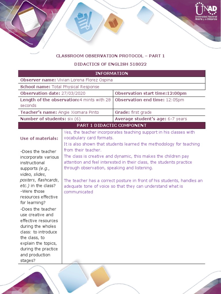 Classroom Observation Protocol Analysis | PDF | Pedagogy | Teachers