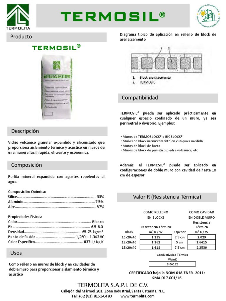 Ficha Tecnica TERMOSIL 2016 | PDF | Química | Materiales