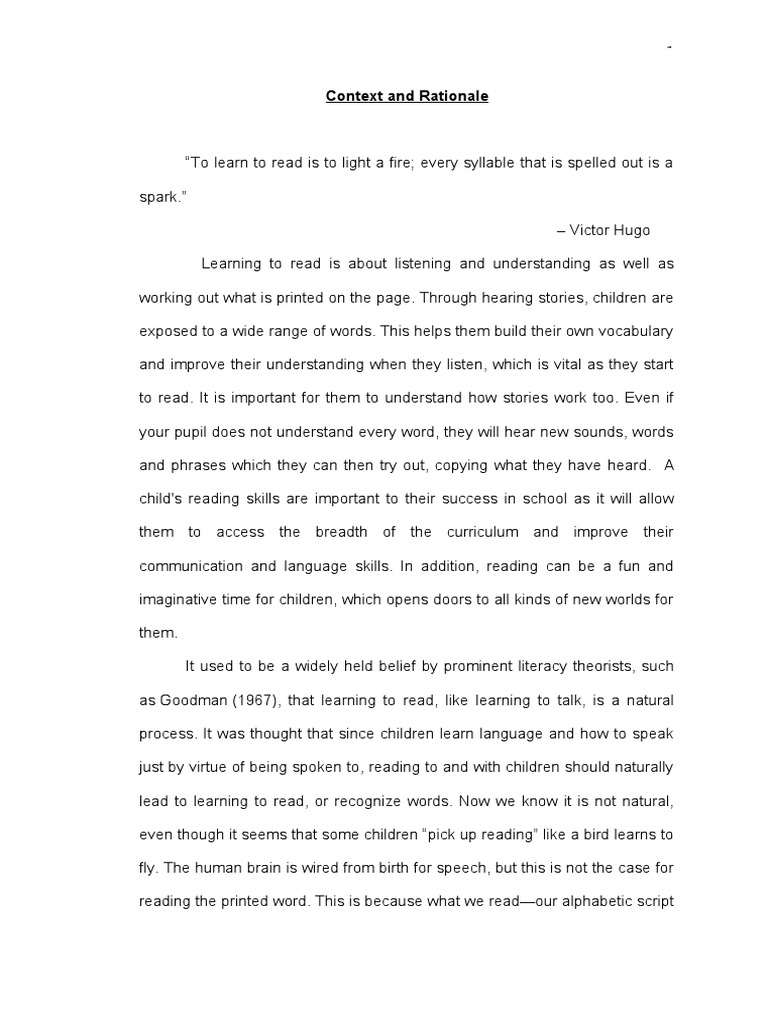 Context and Rationale | PDF | Learning To Read | Reading Comprehension