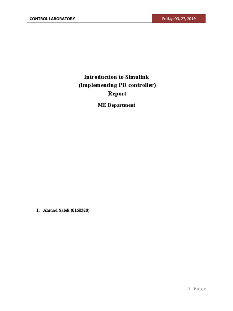Introduction To Simulink (Implementing PD Controller) : Control ...