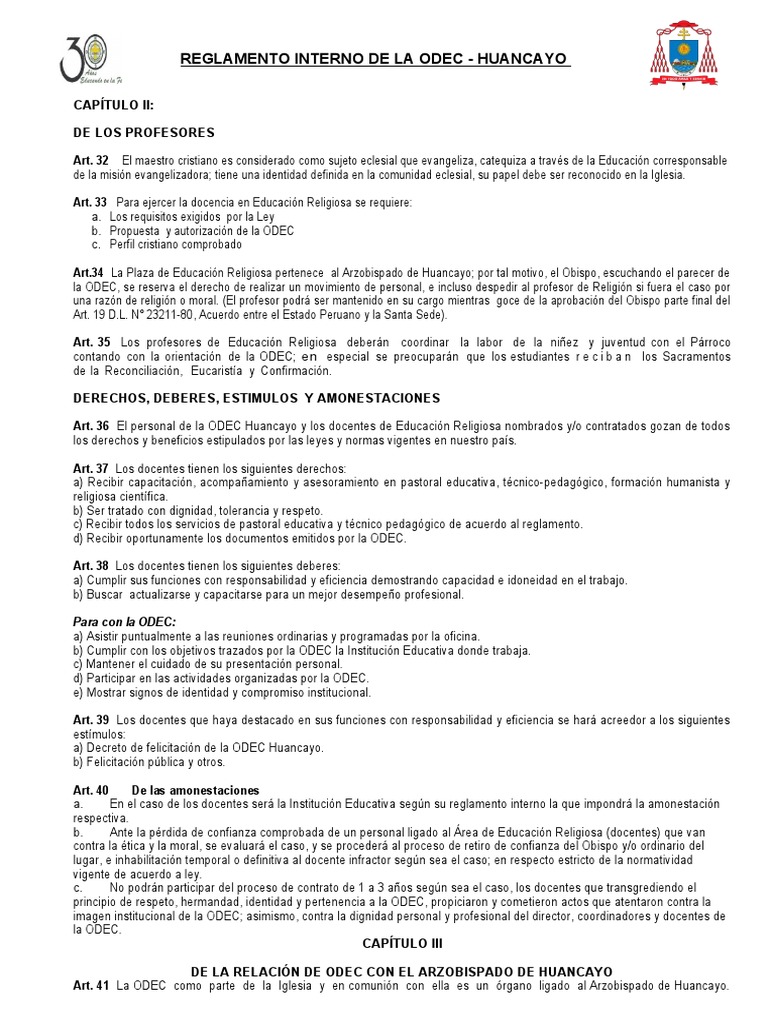 Reglamento Interno de Odec 2020 | PDF | Iglesia Católica | obispo