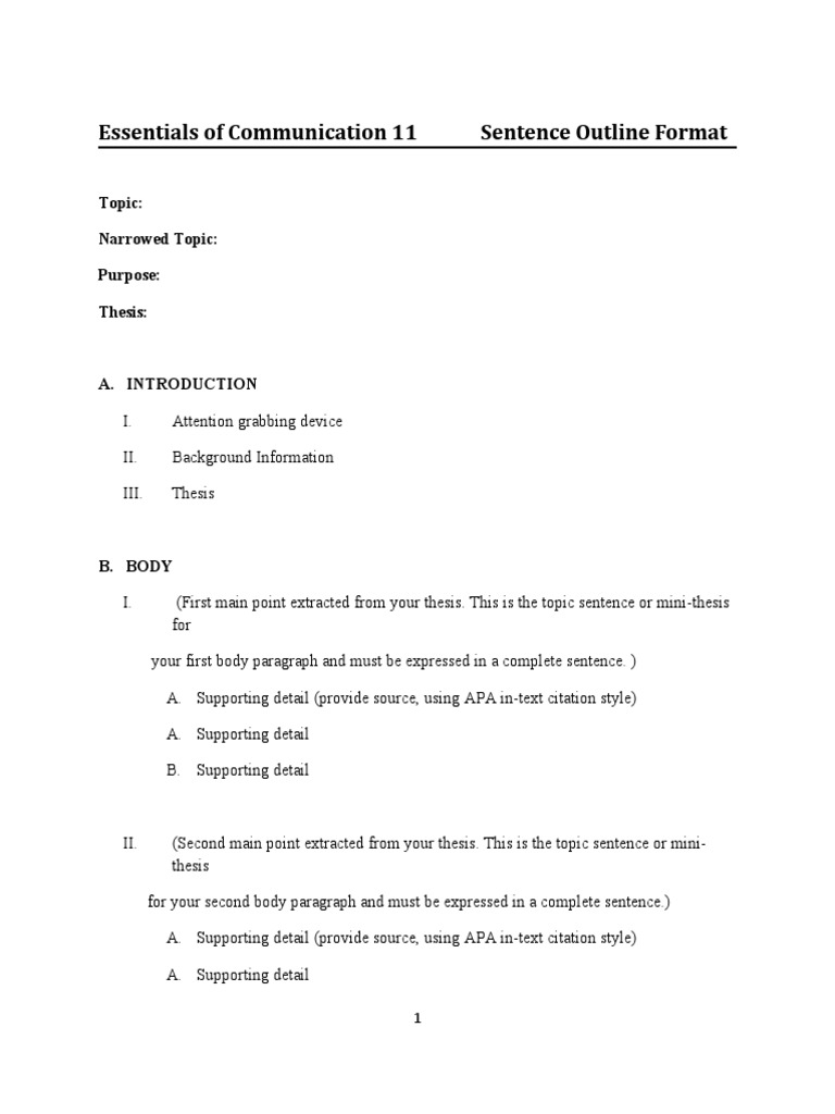 Sentence Outline Format | PDF | Language Arts & Discipline | Foreign ...