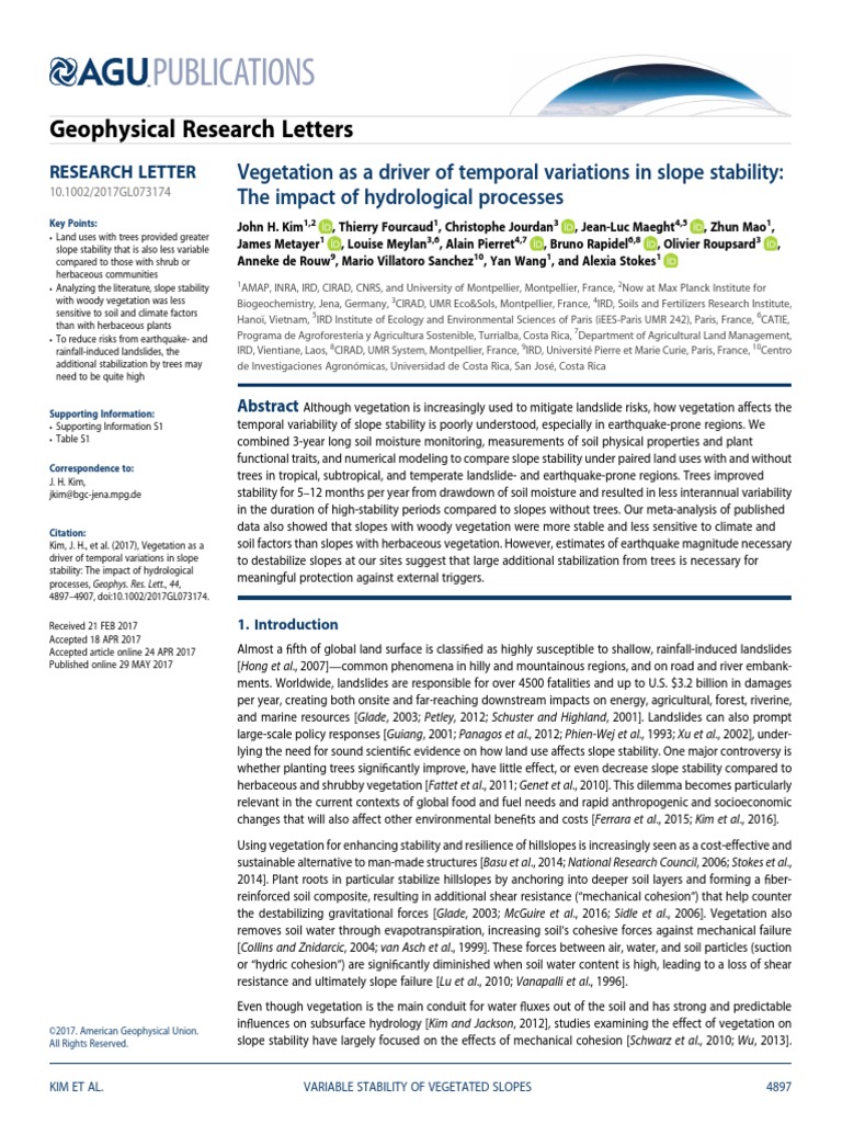Publications: Geophysical Research Letters | PDF | Landslide | Soil