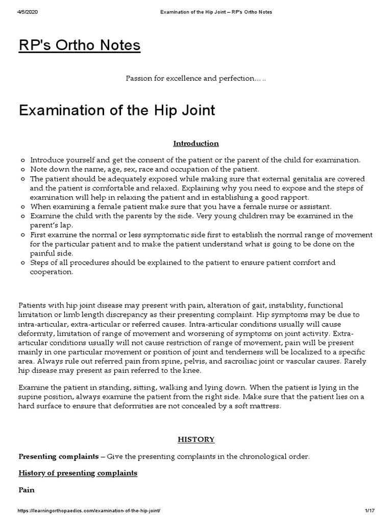 Hip Joint Examination Guidelines | PDF | Anatomical Terms Of Motion | Hip