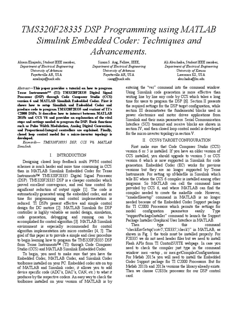 TMS320F28335 DSP Programming Using MATLAB Simulink Embedded Coder ...