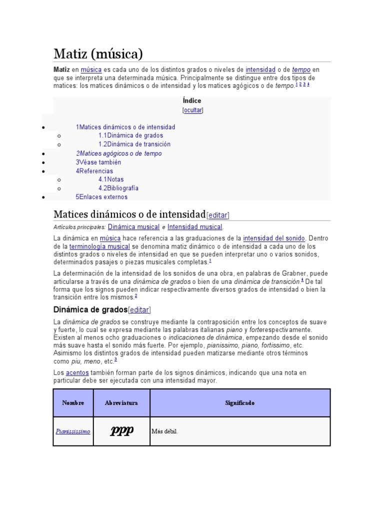 Los matices musicales: dinámicos, de intensidad y de tempo | PDF ...