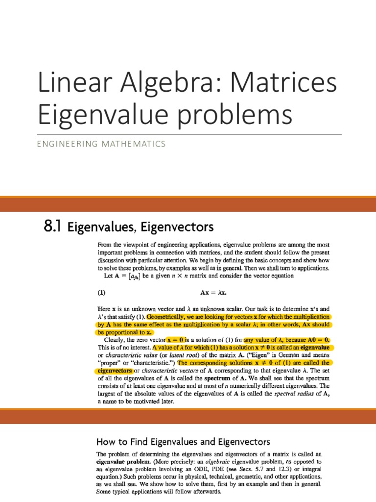 Linear Algebra: Matrices Eigenvalue Problems: Engineering Mathematics | PDF