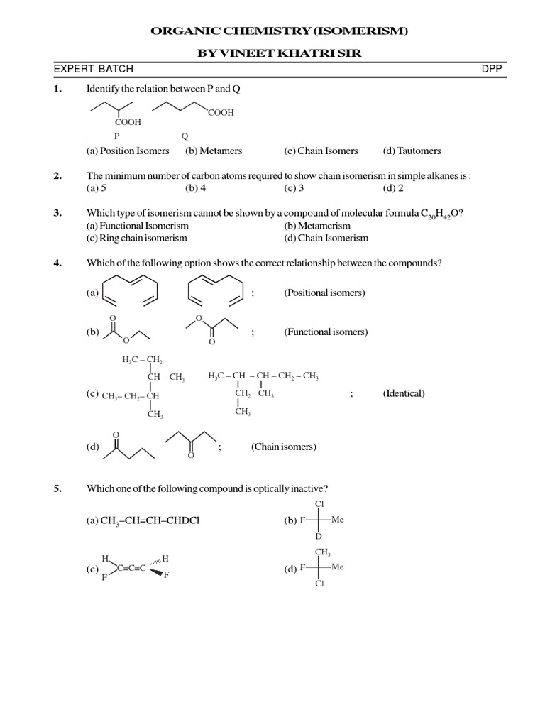 Isomerism DPP - With Solution PDF | PDF | Isomer | Ketone