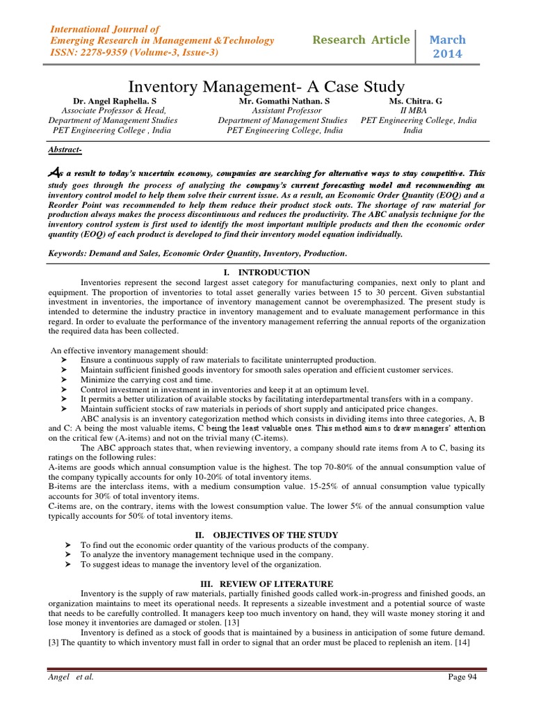 Inventory Management-A Case Study | PDF | Value (Economics) | Inventory