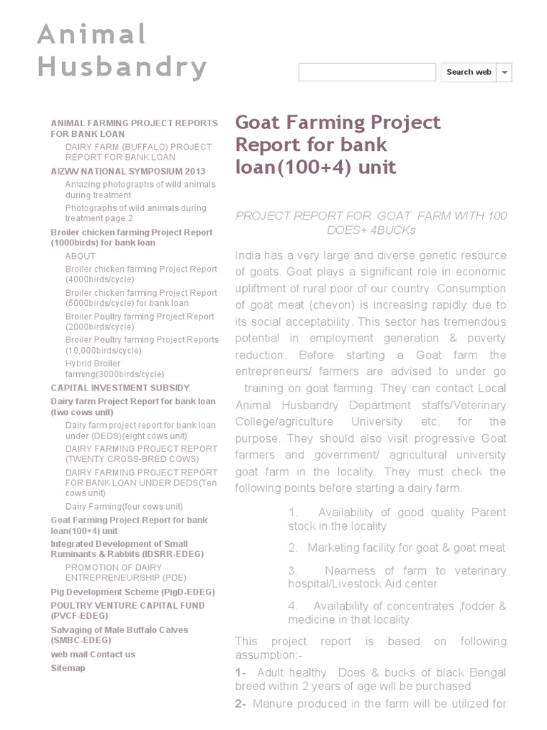 Goat Farming Project Report for Loans | PDF | Goat | Farms