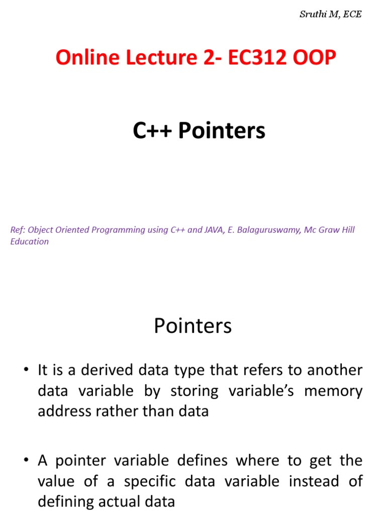 Online Lecture 2 Ec312 Oop C Pointers Pdf Pointer Computer Programming Variable