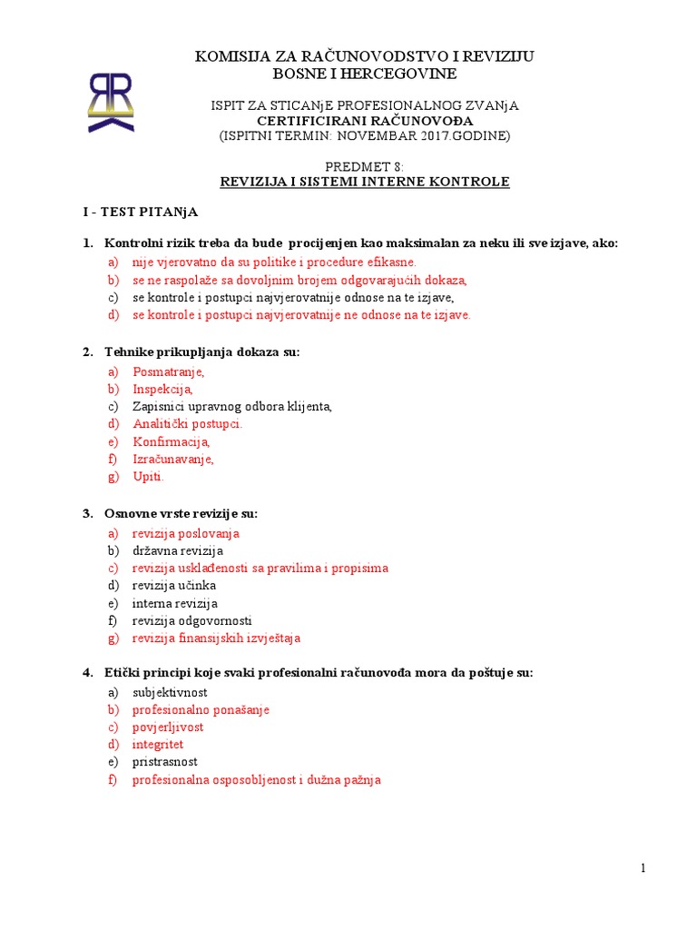 R Predmet 8 - Revizija I Sistemi Interne Kontrole | PDF