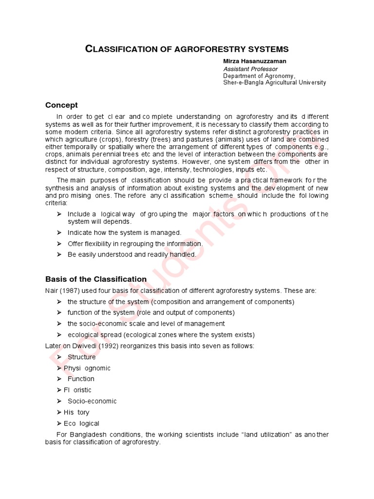 Lassification of Agroforestry Systems: Concept | PDF | Vegetation | Forests