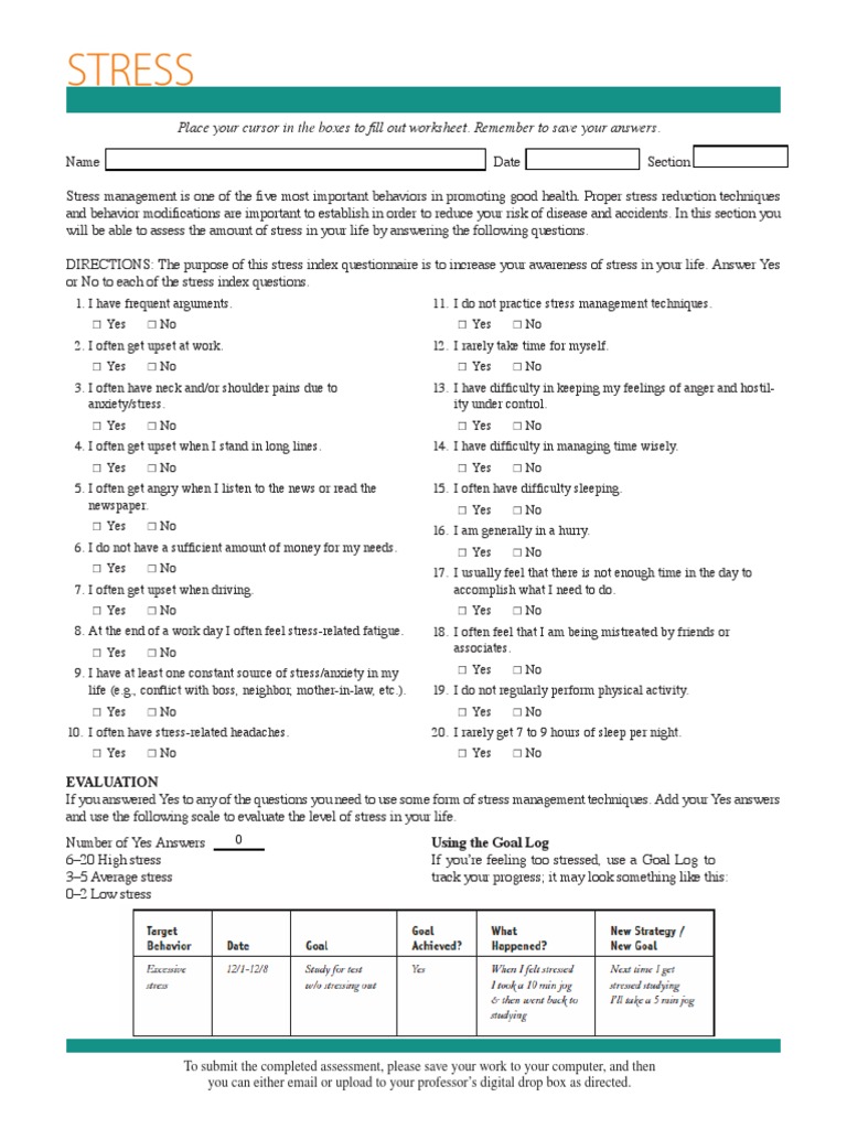 Stress: Place Your Cursor in The Boxes To Fill Out Worksheet. Remember ...