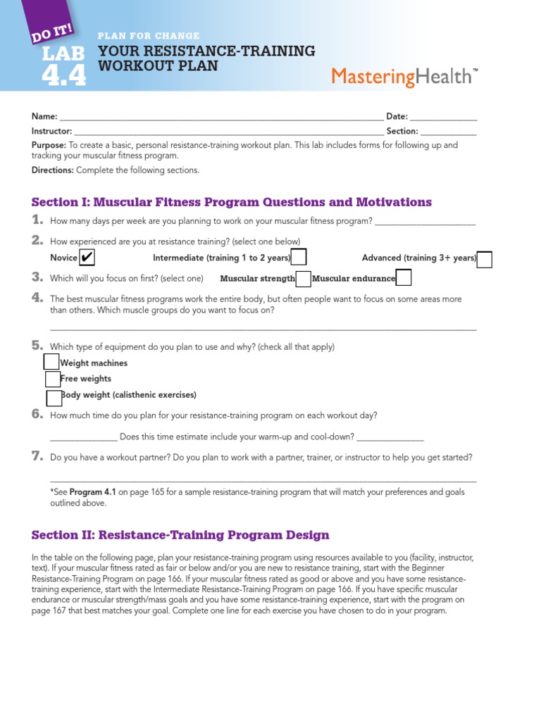 Personal Resistance Training Plan | PDF | Strength Training ...