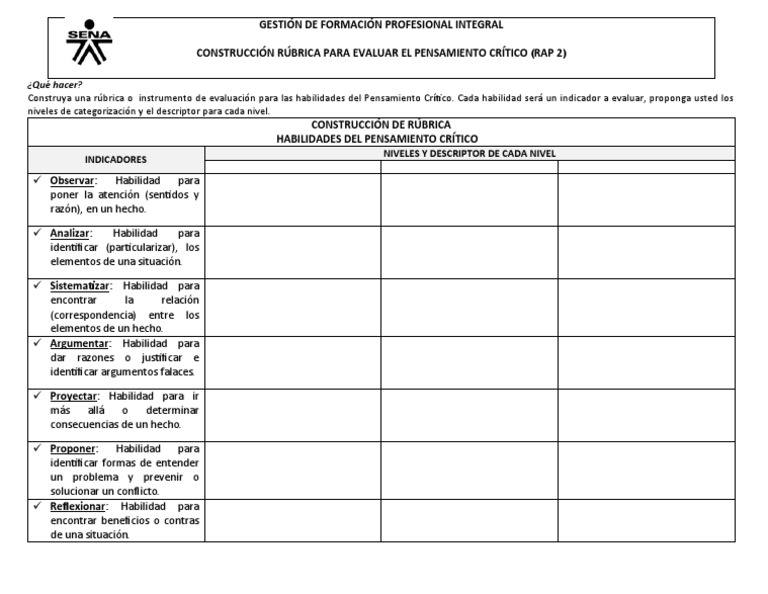 Construcción De RÚbrica Para Evaluar El Pensamiento CrÍtico Pdf 8631