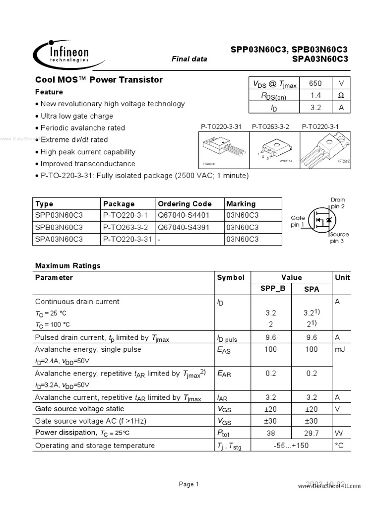 Datasheet 03N6055 | PDF | Field Effect Transistor | Diode