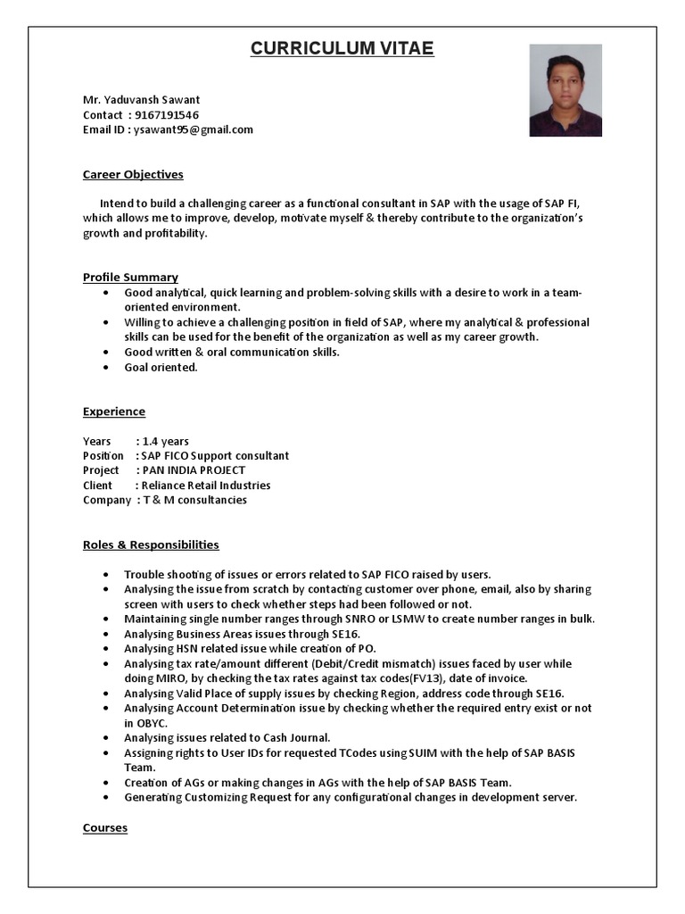 Curriculum Vitae: Career Objectives | PDF | Sap Se | Computing
