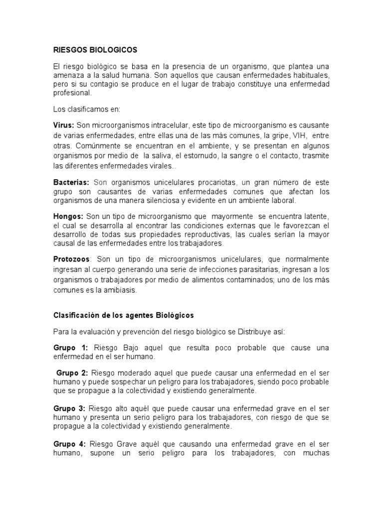 Riesgos Biologicos | PDF | Microorganismo | Infección