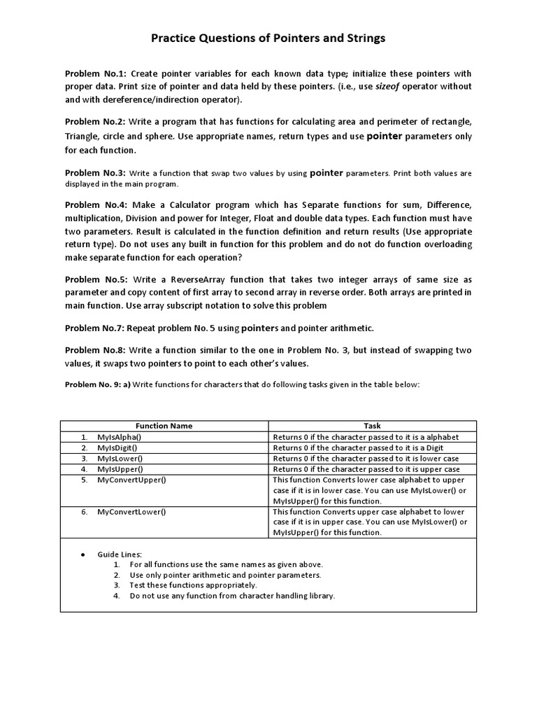 Practice Questions Of Pointers And Strings Pointer Pdf Pointer Computer Programming 6496