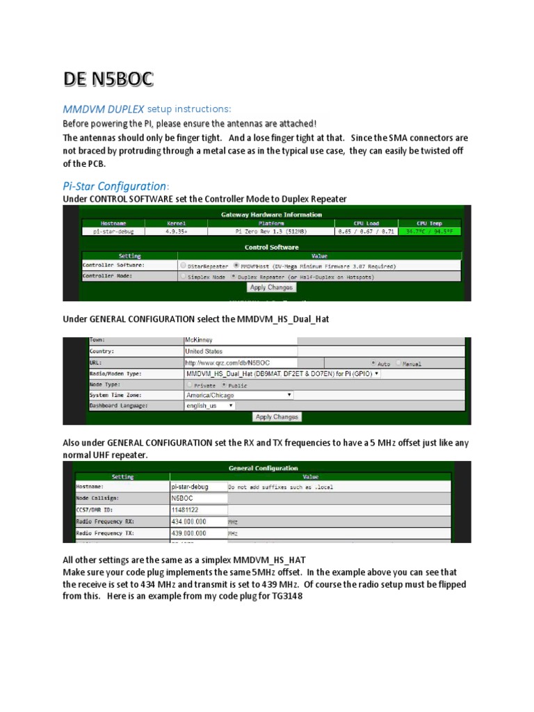 Pi-Configuration: MMDVM DUPLEX Setup Instructions | PDF