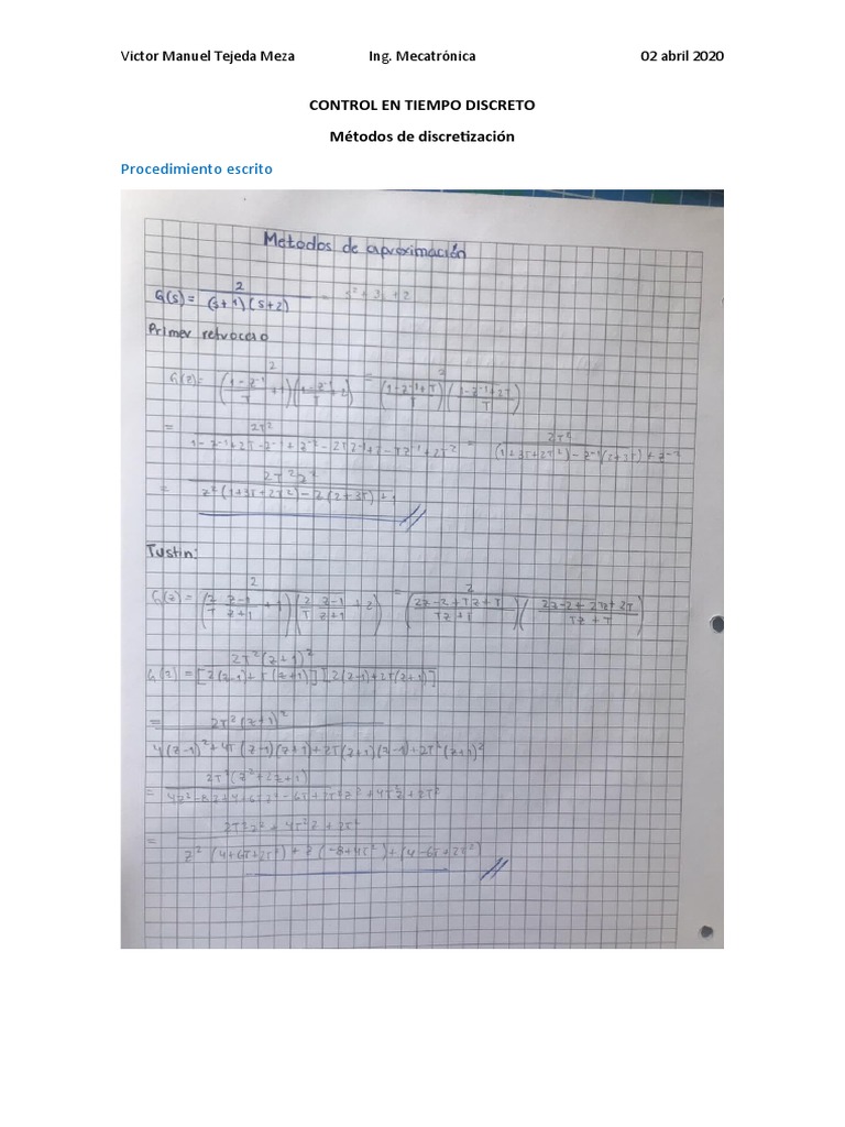 Ejercicios Metodos de Discretizacion - Victor Tejeda | PDF | Enseñanza ...