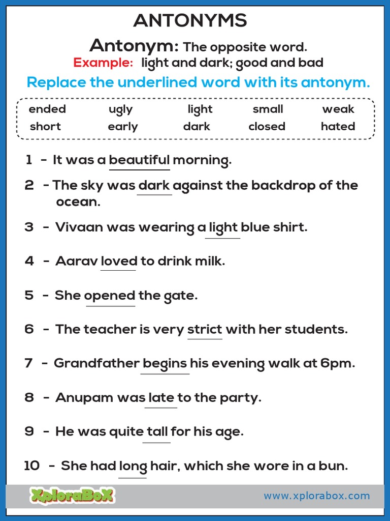 Replace The Underlined Word With Its Antonym.: Example | PDF