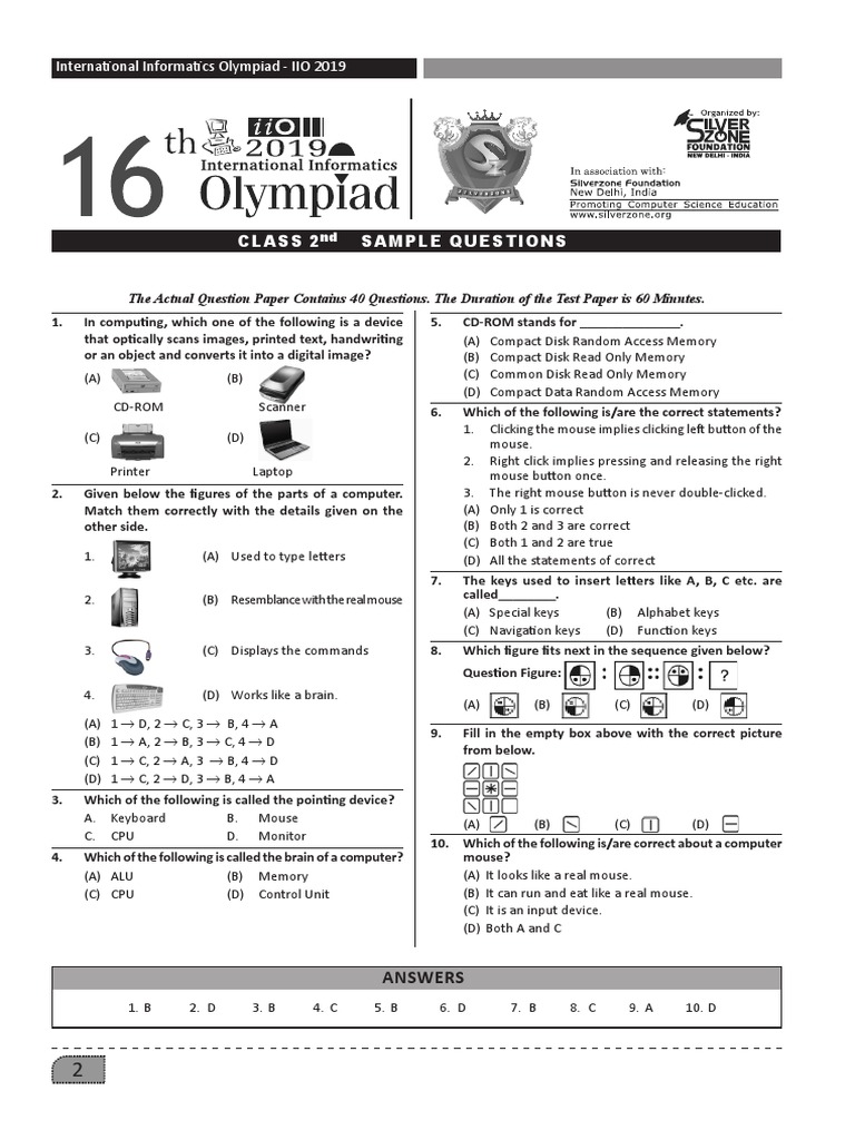 Class 2 Sample Questions: International Informatics Olympiad - IIO 2019 ...
