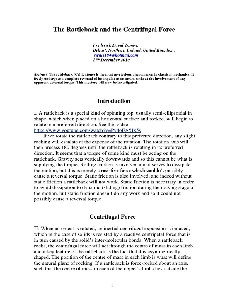 The Rattleback and The Centrifugal Force | PDF | Rotation | Force