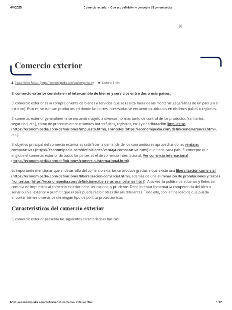 Comercio Exterior - Qué Es, Definición y Concepto | PDF | El comercio ...