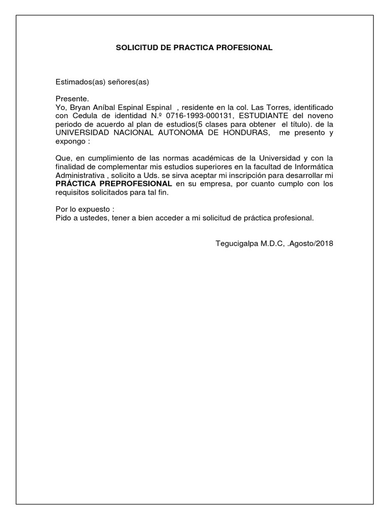 Solicitud de Práctica Profesional de Bryan Espinal | PDF | Plan de estudios | Software