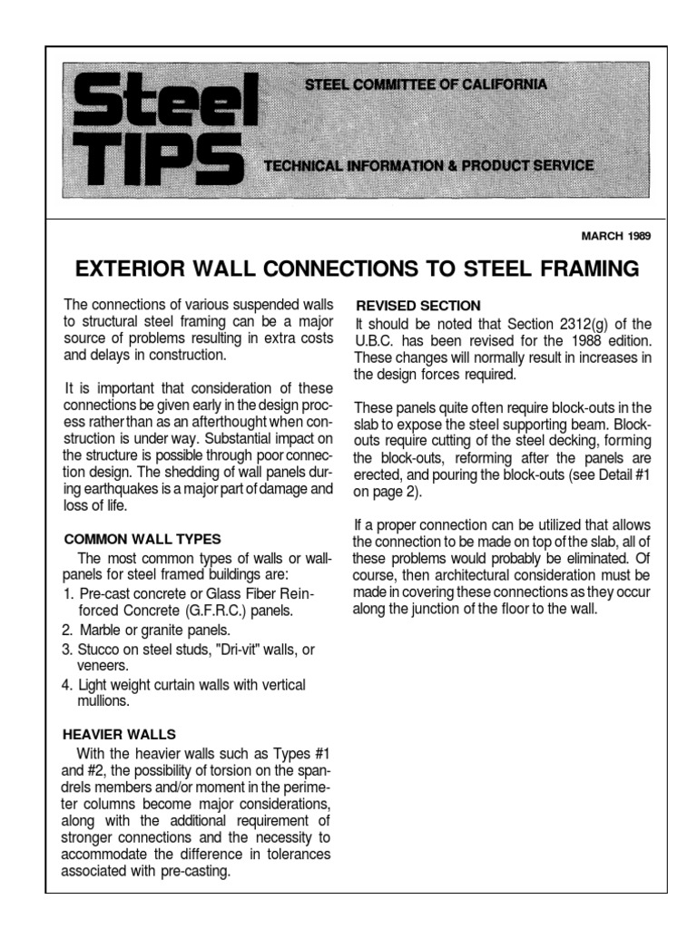 Exterior Wall Connection To Steel Framing | PDF | Framing (Construction ...