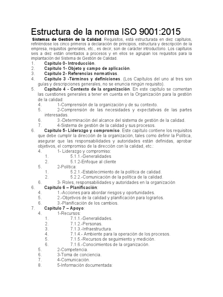 Estructura de La Norma ISO 9001 | PDF | Gestión de la calidad | Calidad ...