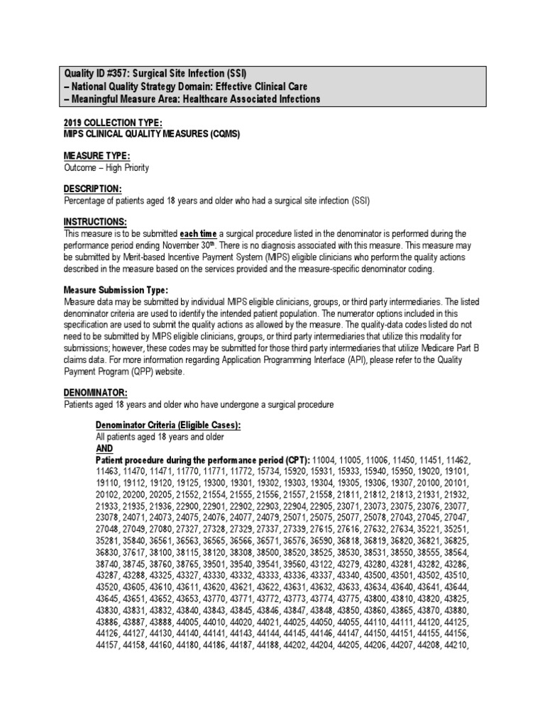2019 Measure 357 MIPSCQM | PDF | Surgery | Wound