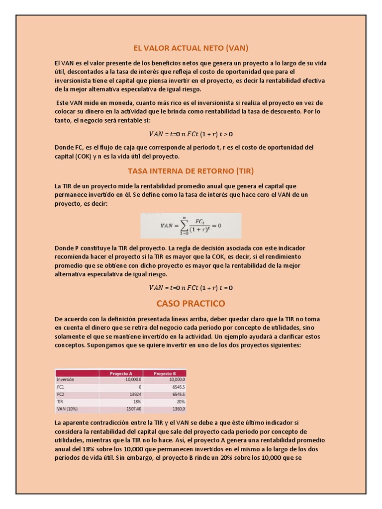 El Valor Actual Neto (Van) : Caso Practico | PDF | Tasa interna de ...