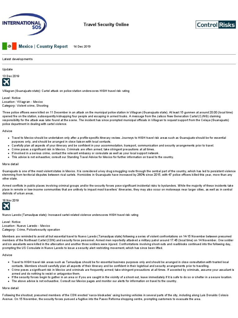 Mexico - Country Report: Travel Security Online | PDF | Travel Visa ...
