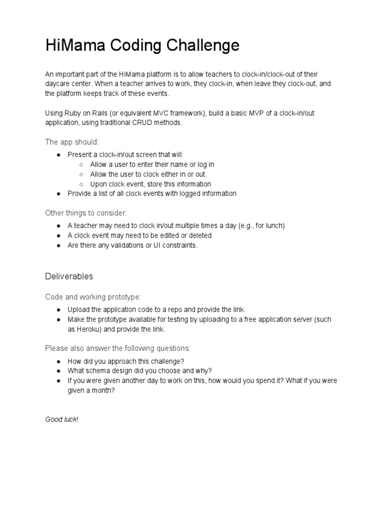 HiMama Coding Challenge | PDF | Computers