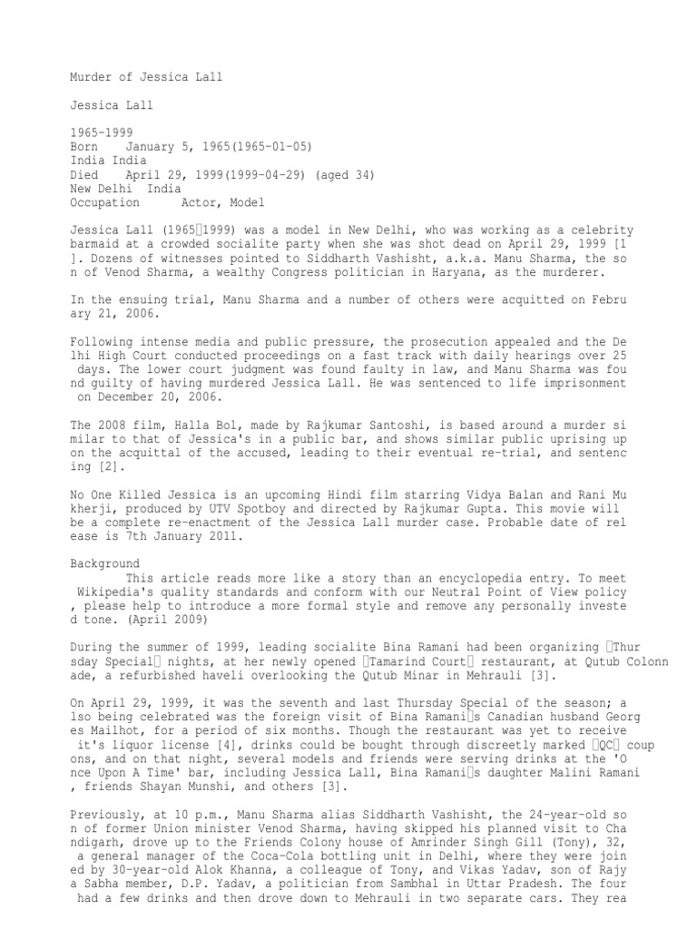Jessica Lall Murder Case History | PDF | Misconduct | Legal Procedure